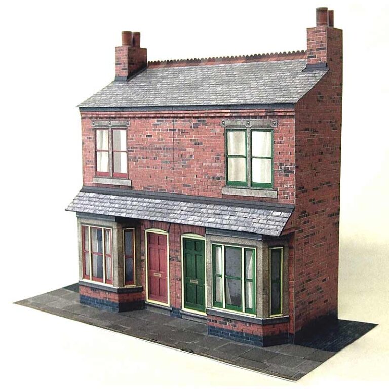 7mm Terraced House With Bay Windows Card Model Kit | Purple Bob's Hobbies